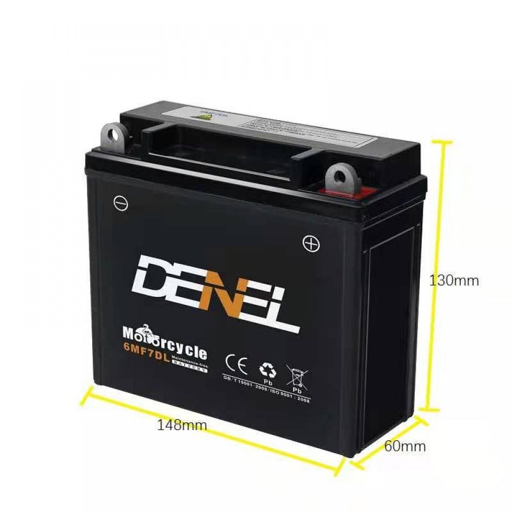 DENEL MOTORCYCLE DRY BATTERY 7Ah/12V FOR SUZUKI GS150, HONDA CG125 ...